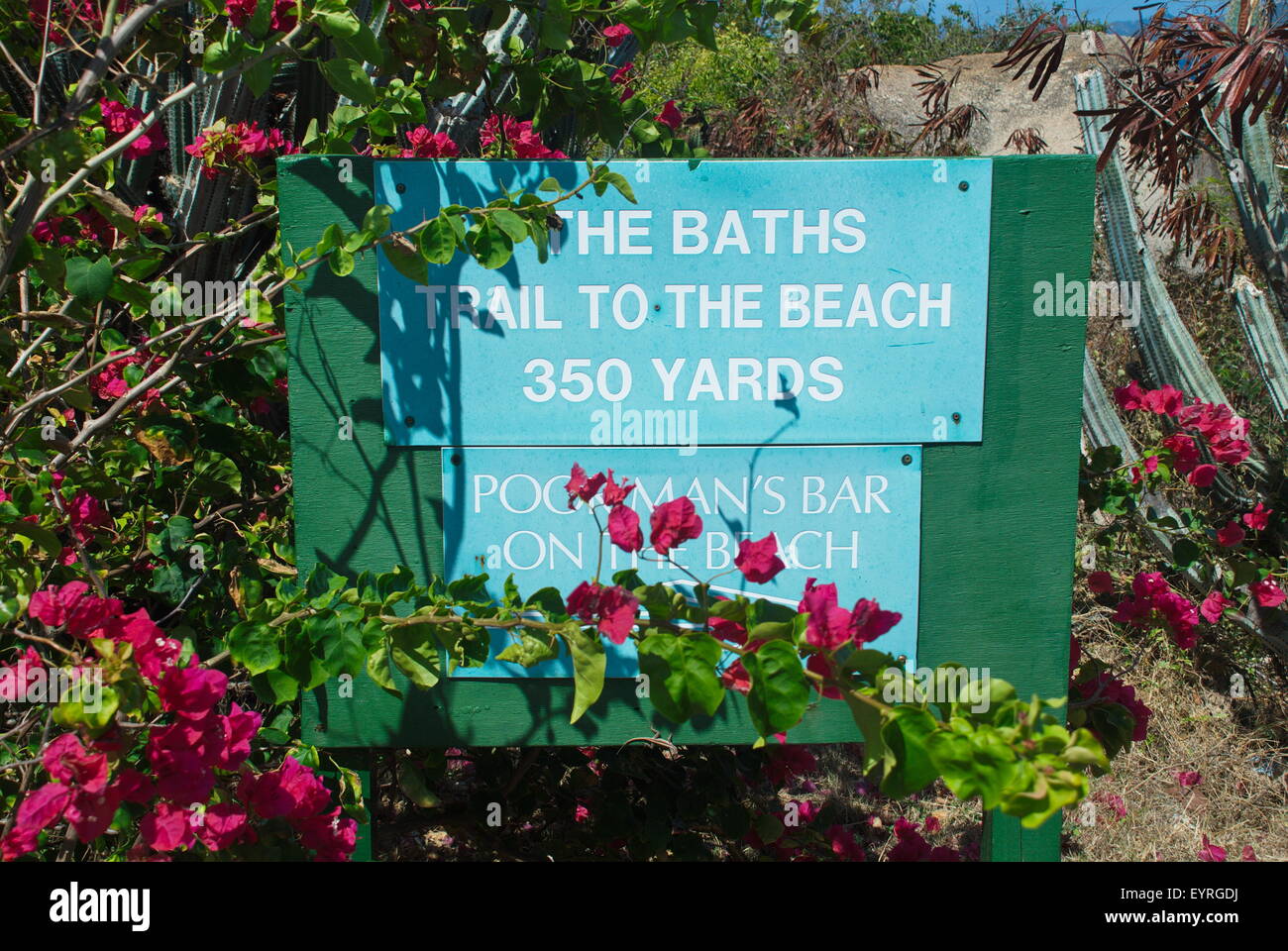Entrance sign to The Baths, National Park on the island of Virgin Gorda ...