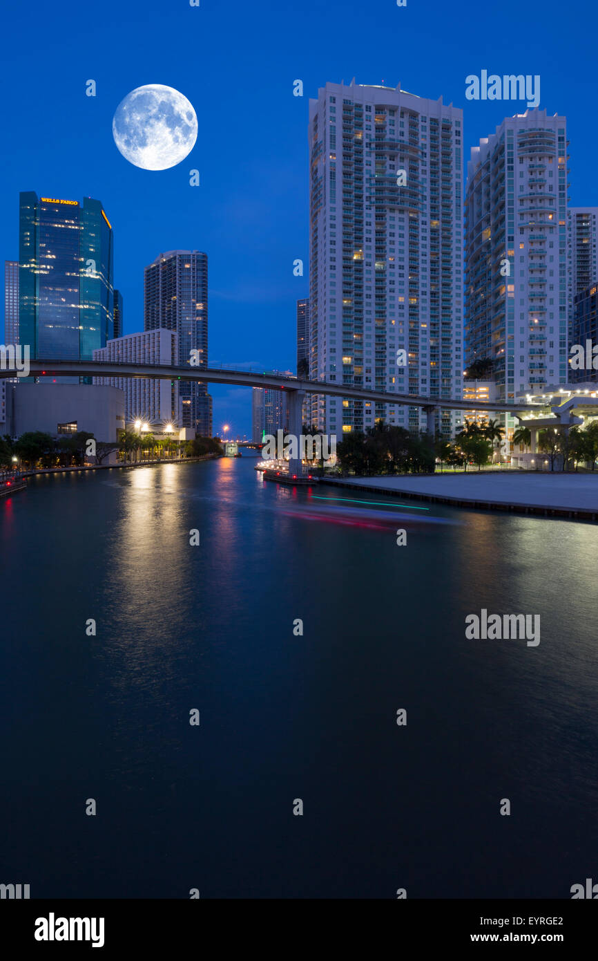 METROMOVER MONORAIL MIAMI RIVER DOWNTOWN MIAMI SKYLINE FLORIDA USA ...