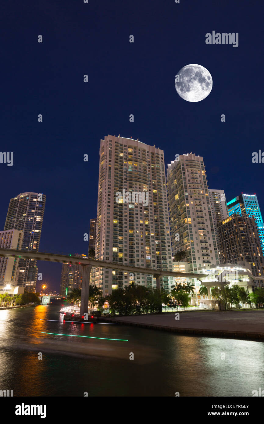 METROMOVER MONORAIL MIAMI RIVER DOWNTOWN MIAMI SKYLINE FLORIDA USA ...