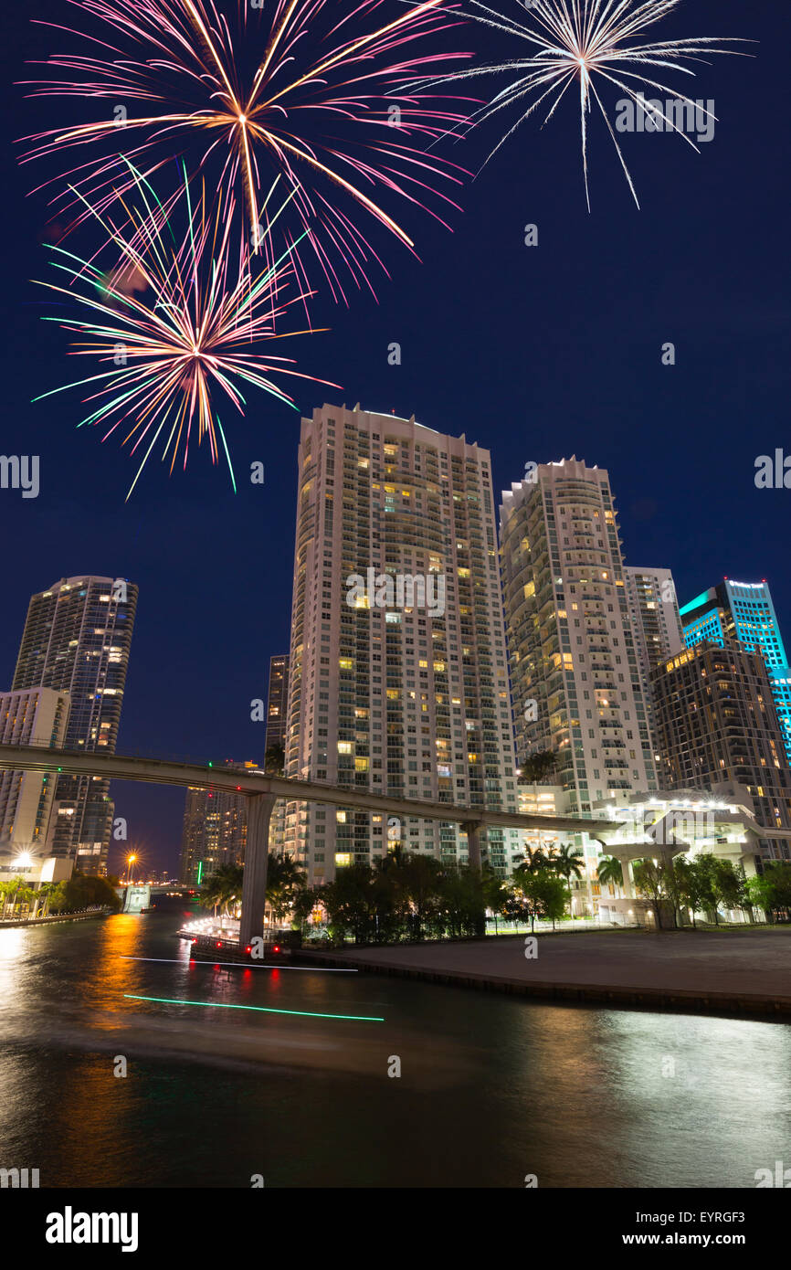 METROMOVER MONORAIL MIAMI RIVER DOWNTOWN MIAMI SKYLINE FLORIDA USA ...