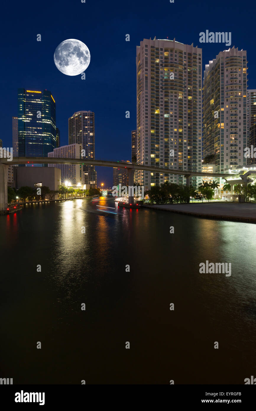 METROMOVER MONORAIL MIAMI RIVER DOWNTOWN MIAMI SKYLINE FLORIDA USA ...