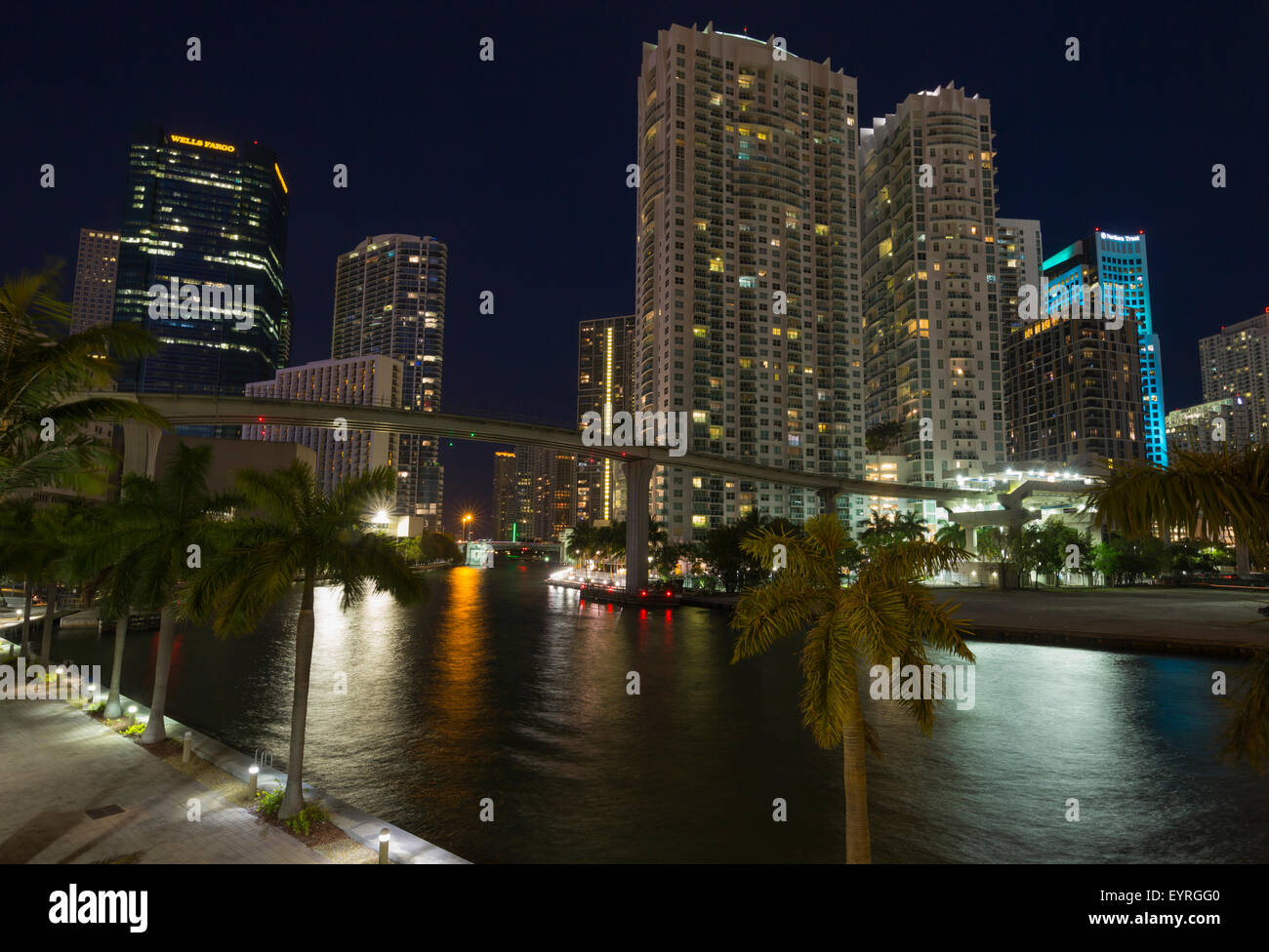 METROMOVER MONORAIL MIAMI RIVER DOWNTOWN MIAMI SKYLINE FLORIDA USA ...