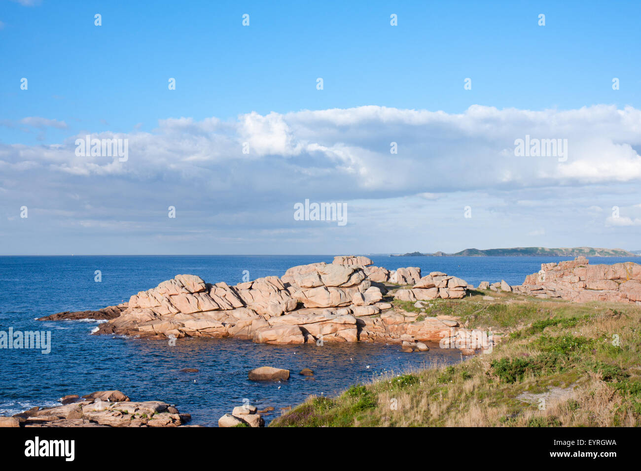 Coast with famous pink granite rocks in Brittany, France Stock Photo ...