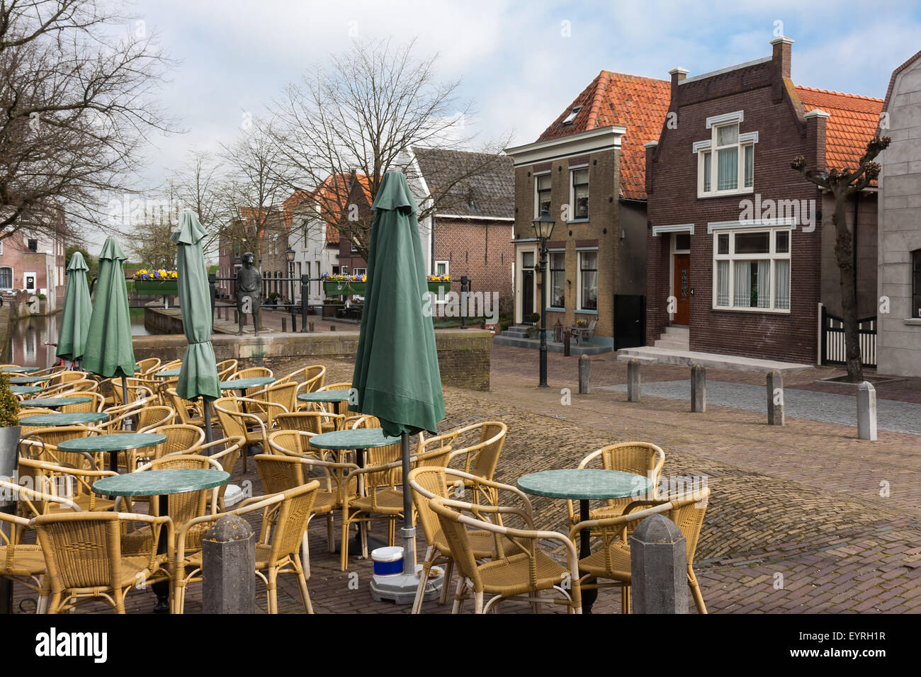 Empty terrace in an old traditional Dutch village Stock Photo - Alamy