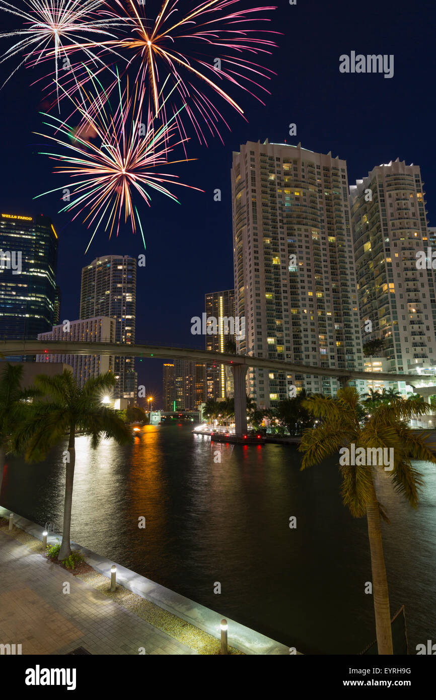METROMOVER MONORAIL MIAMI RIVER DOWNTOWN MIAMI SKYLINE FLORIDA USA ...