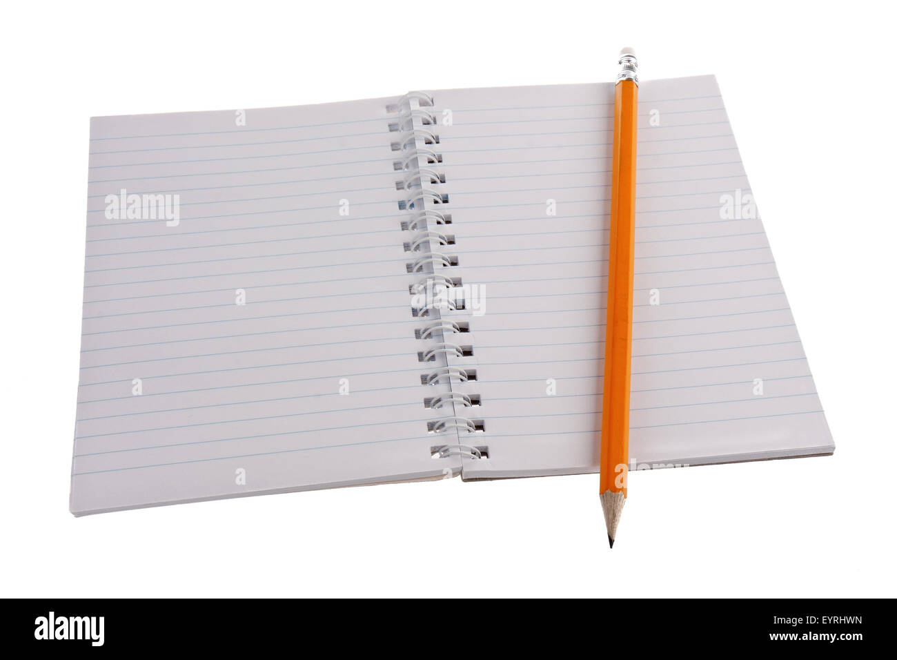 Work book with pencil isolated on white Stock Photo - Alamy