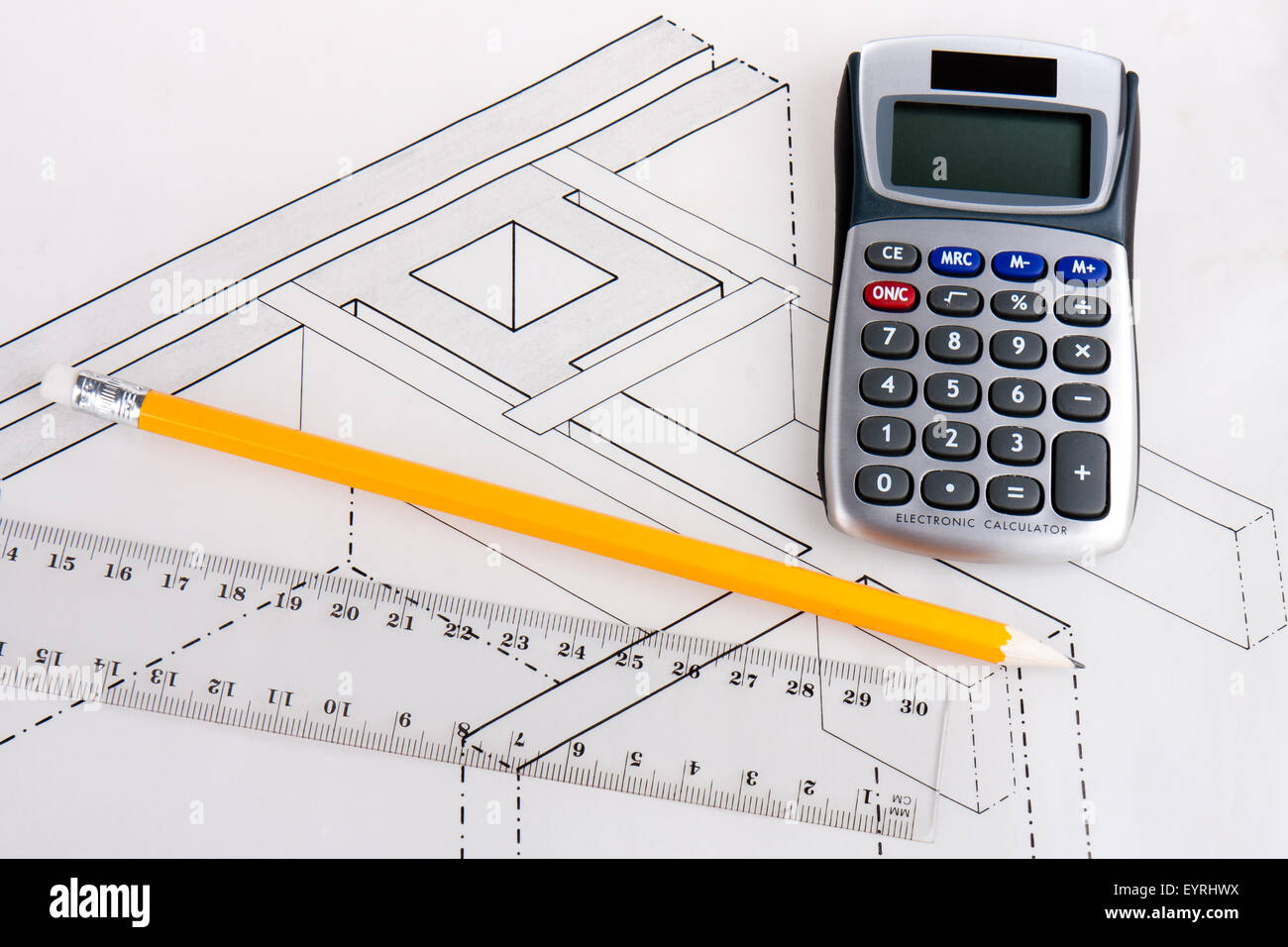 Building plan of wooden beams in a house Stock Photo - Alamy