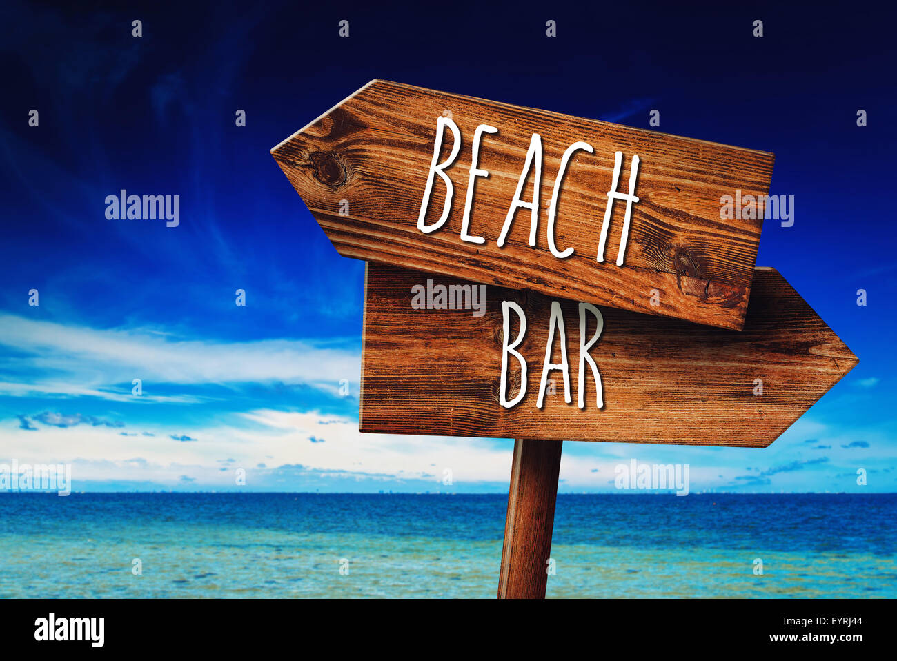 To the Beach or to the Bar, Rustic Wooden Direction Sign in Coastal ...