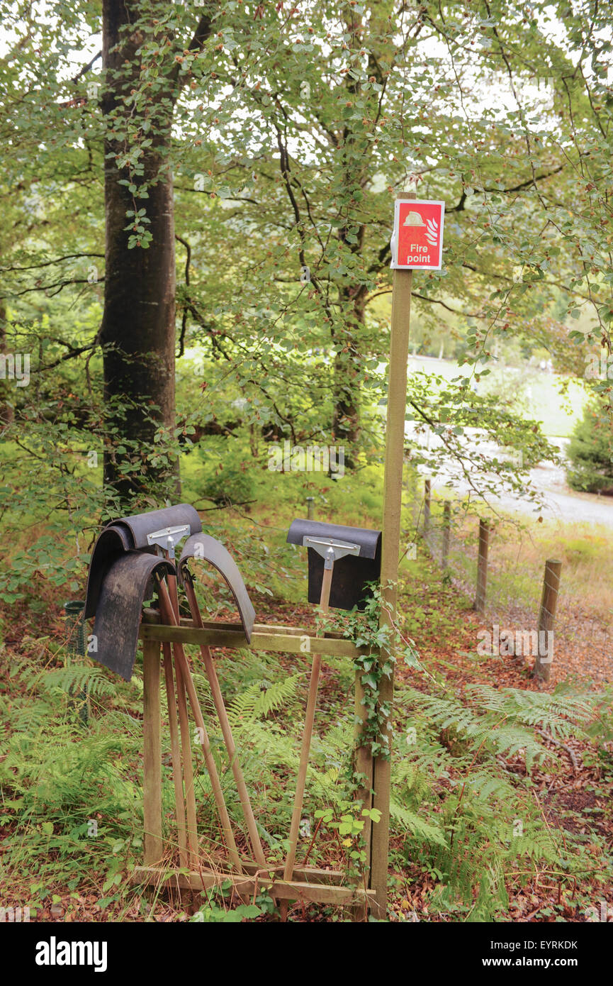 Fire Paddles and Fire Point Sign in Woodland at Rosemoor, near ...