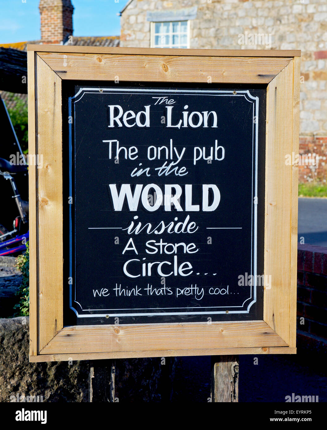 Sign, Red Lion pub, Avebury, Wiltshire, England UK, suggesting it's ...