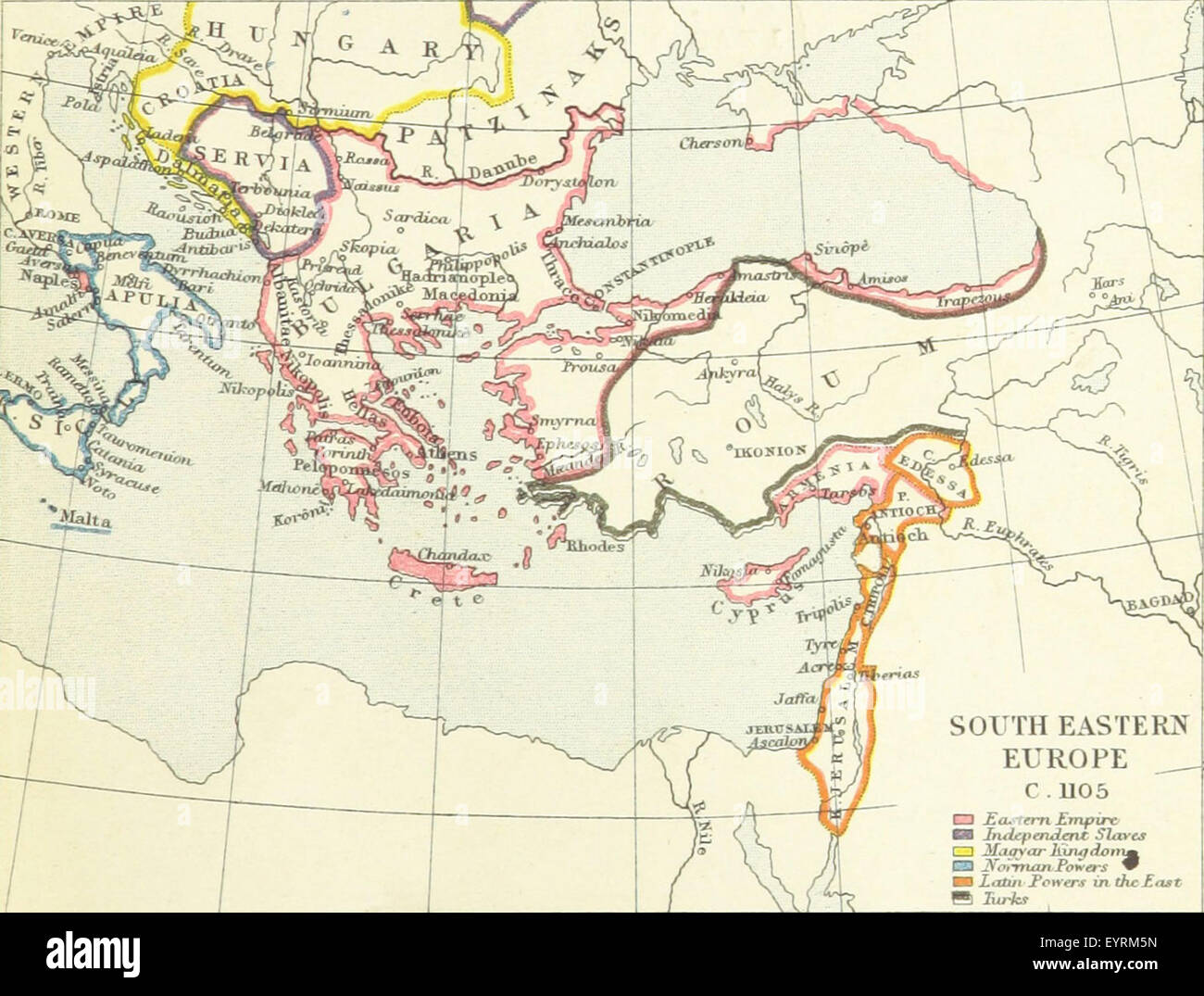 The image shows a map from 'The Historical Geography of,' depicting key ...