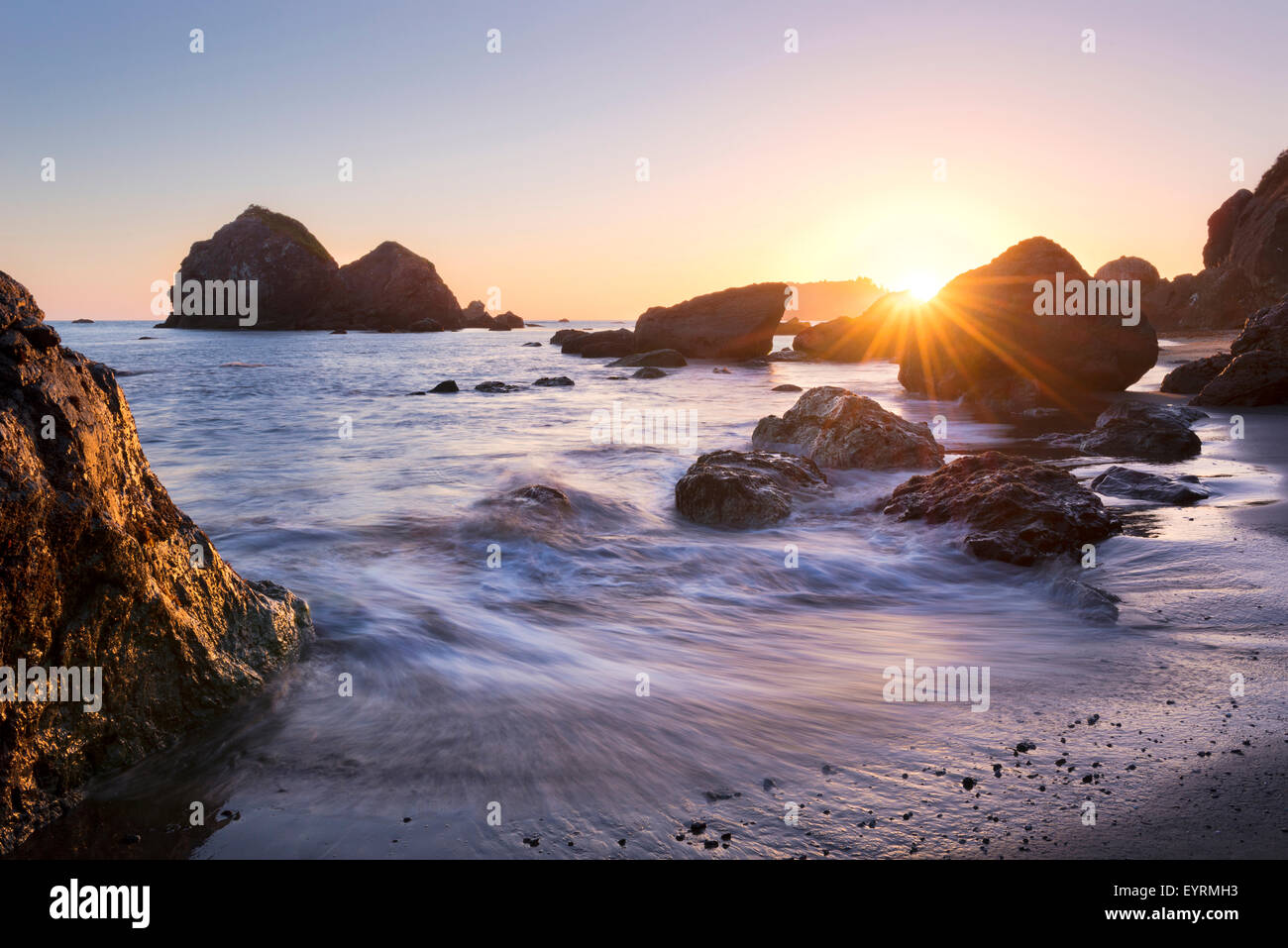 The USA, America, sea, beach, rock, Luffenholtz, Beach, backlight ...