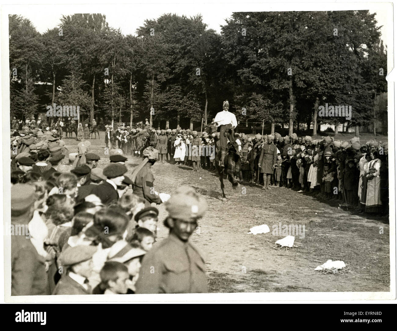 Photograph showing Indian cavalry performing trick riding in Estrée ...