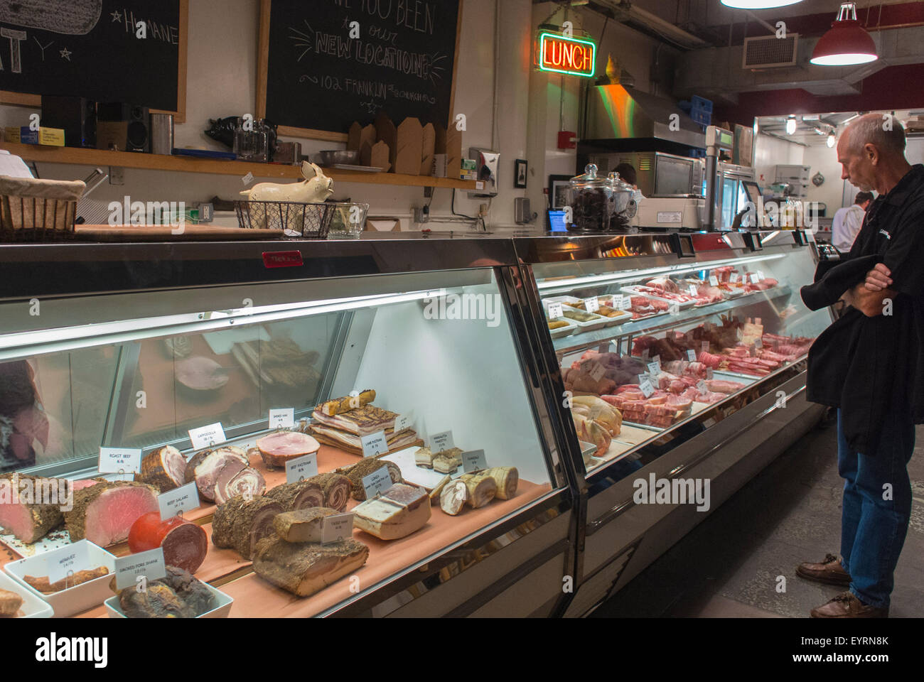 New York City, USA, Deli Case with Cold Cuts, Shops Inside Public Food ...