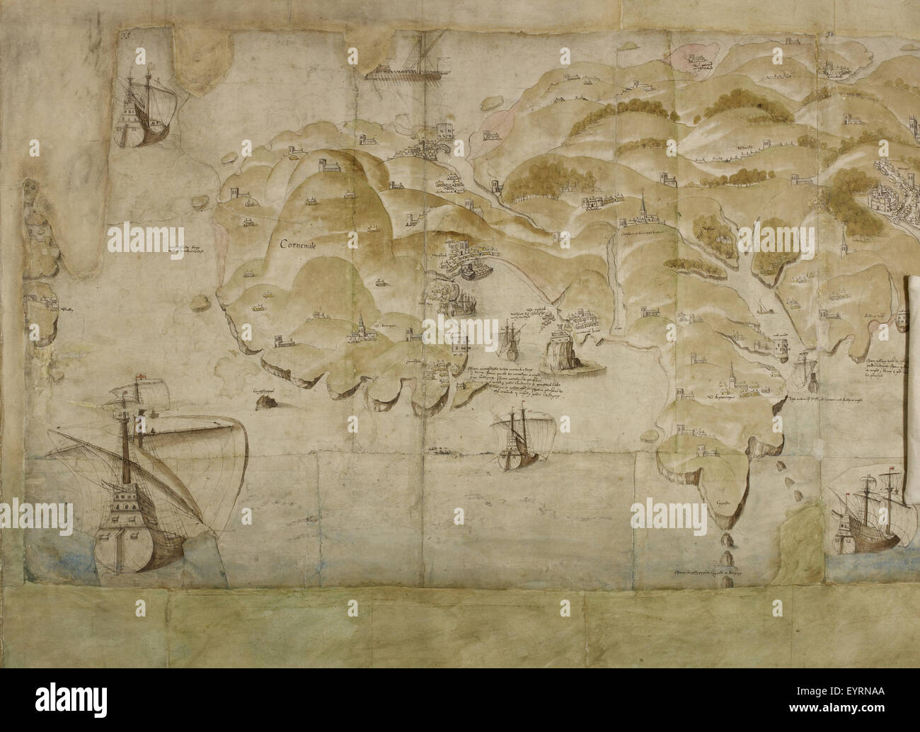 Map of the Cornish coastline, featuring detailed geographical features ...