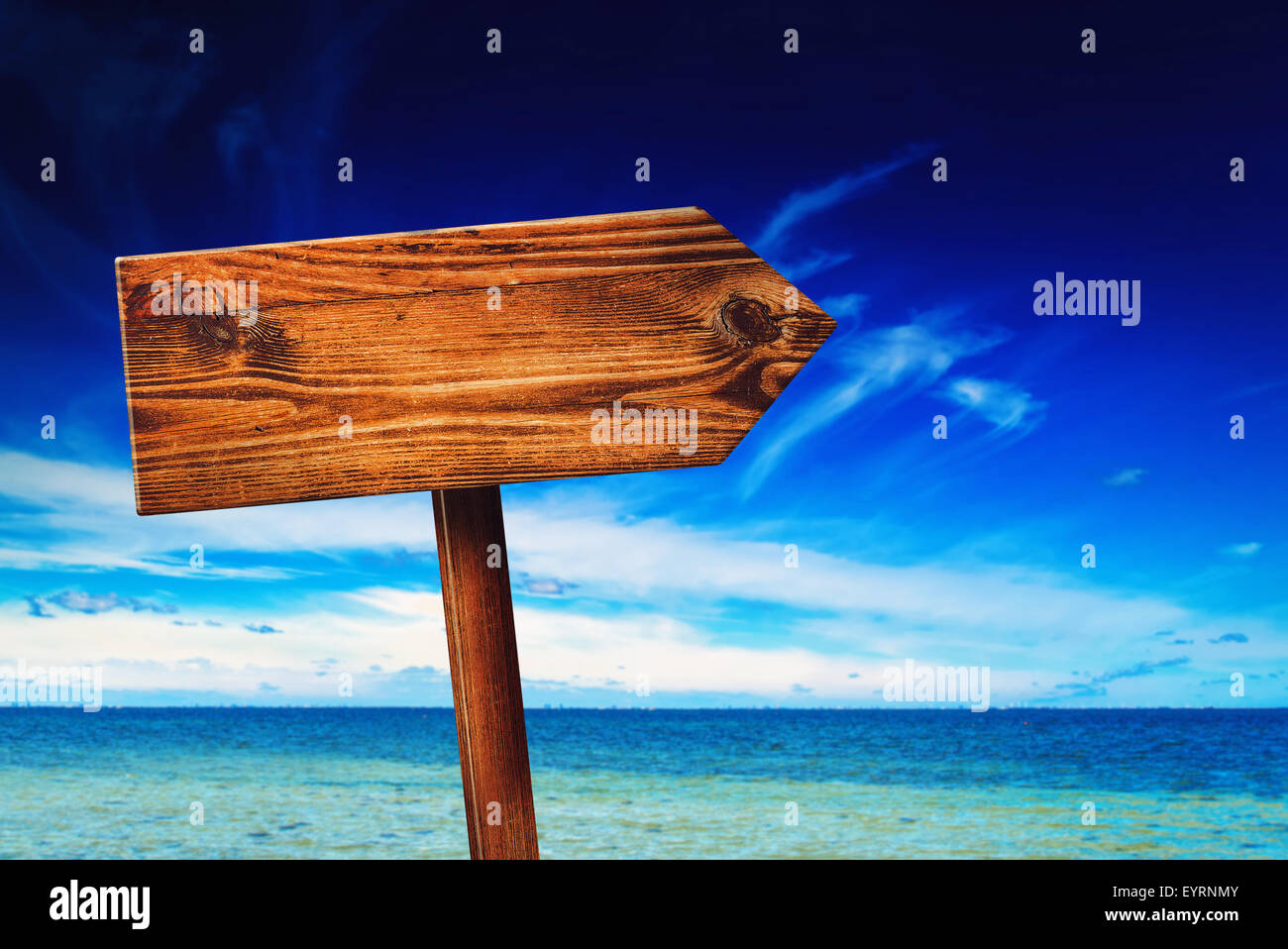 Direction Signpost on Seaside Beach, Blank Rustic Wooden Sign in ...
