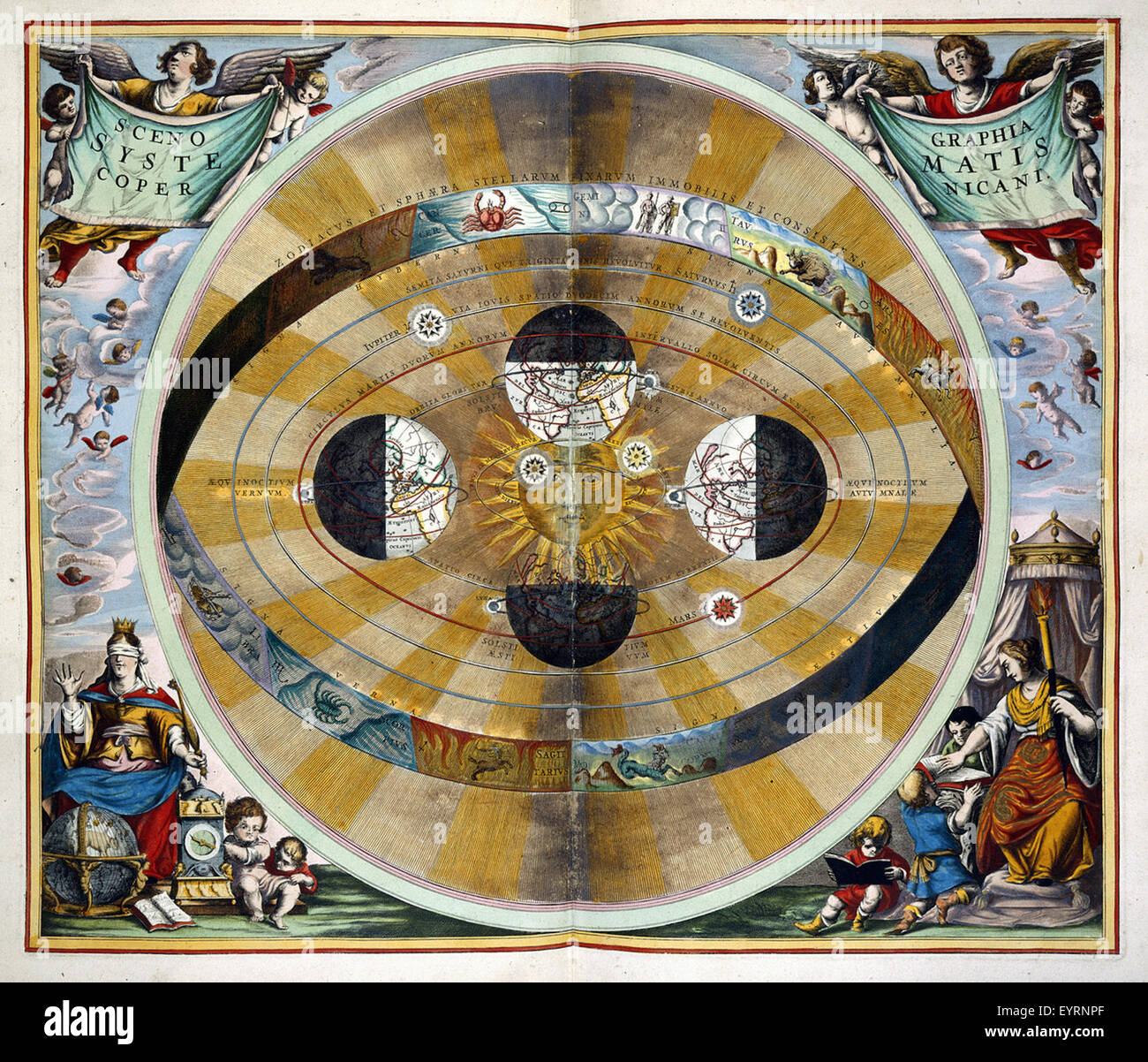 An illustration from 'Atlas Coelestis,' depicting the Copernican system ...
