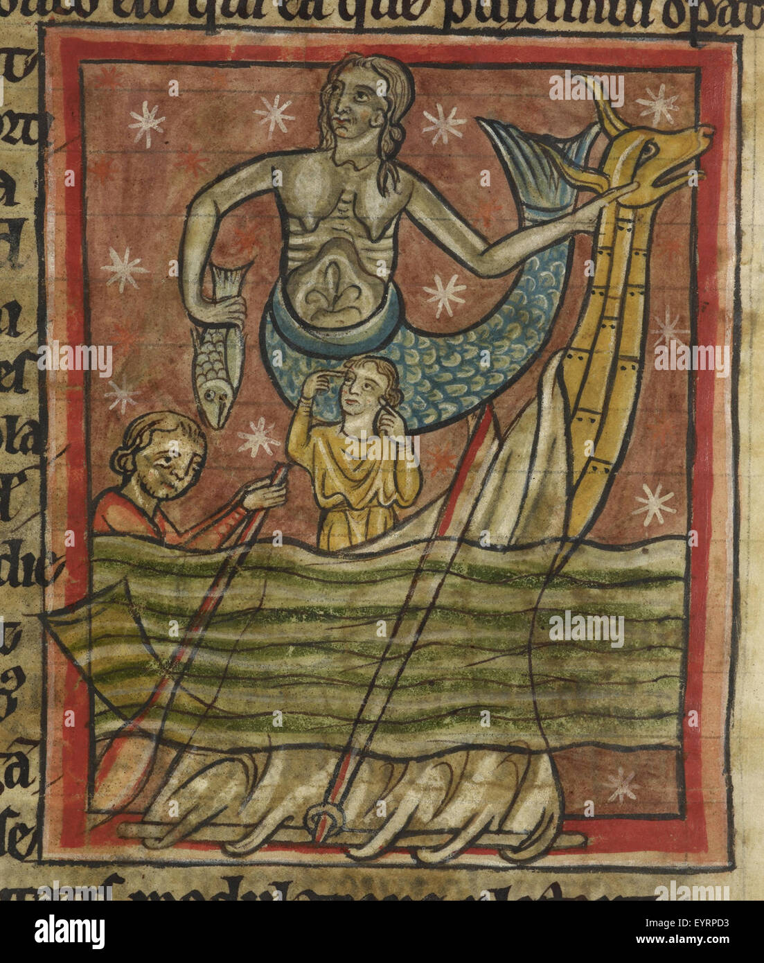 An artistic depiction from a bestiary, showing a siren captivating ...
