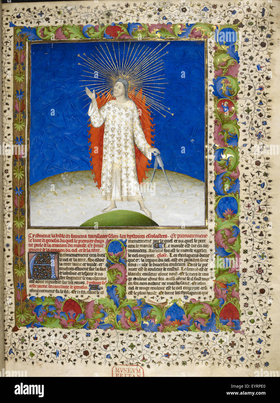 A miniature from the 'Bible Historiale, vol. 1,' depicting the Creation ...