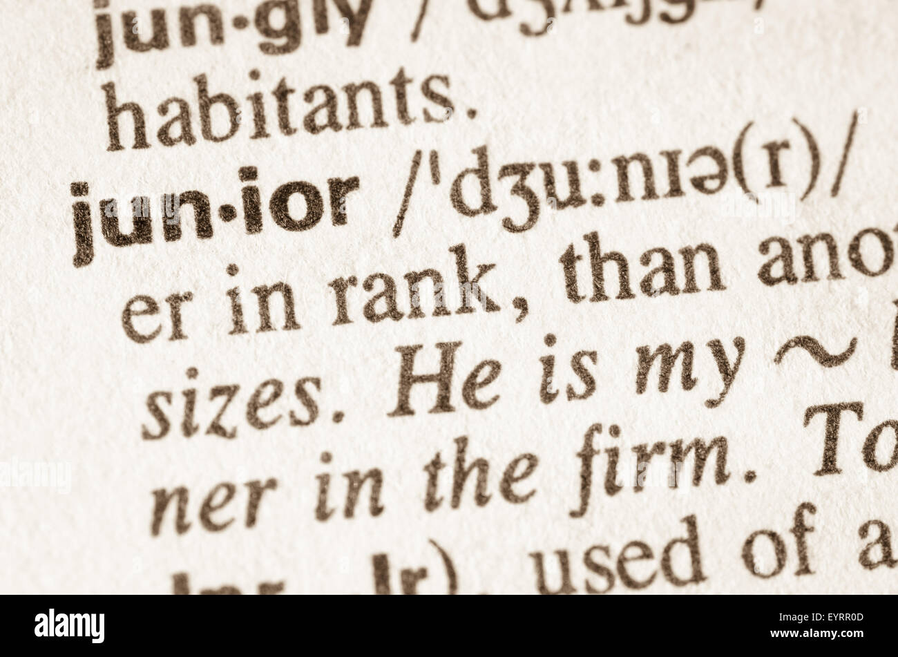 Definition of word junior in dictionary Stock Photo - Alamy
