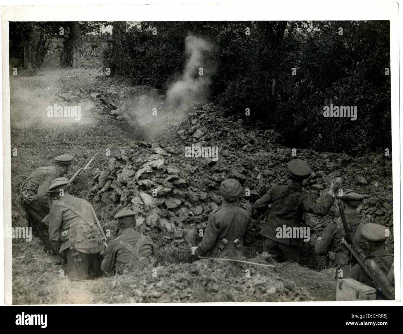 The photograph depicts a British infantry bombing party during World ...
