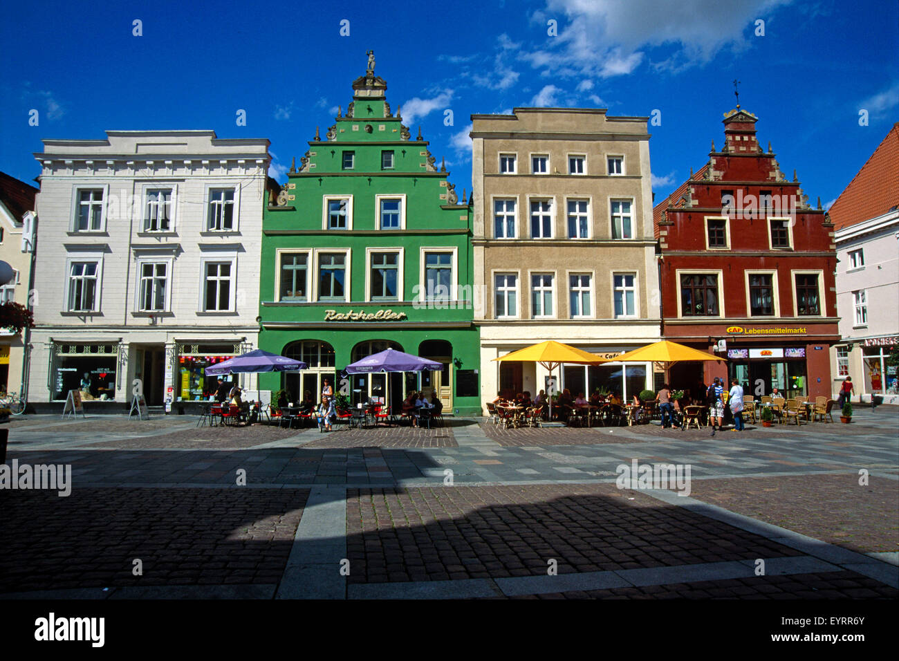 Gustrow, gabled houses, market Stock Photo - Alamy