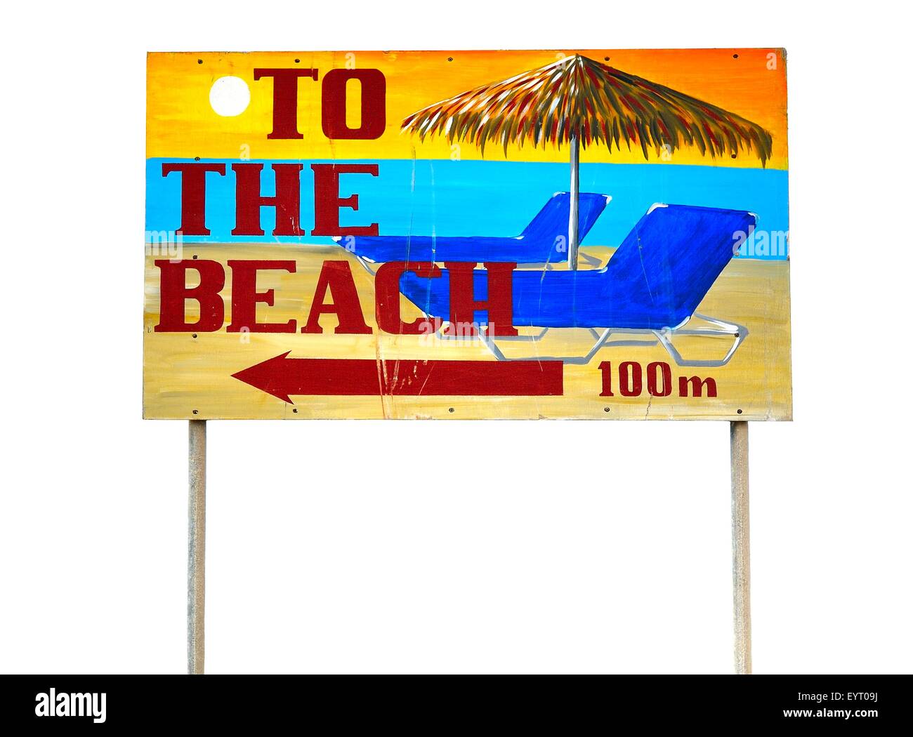 To the beach sign 100m Stock Photo - Alamy