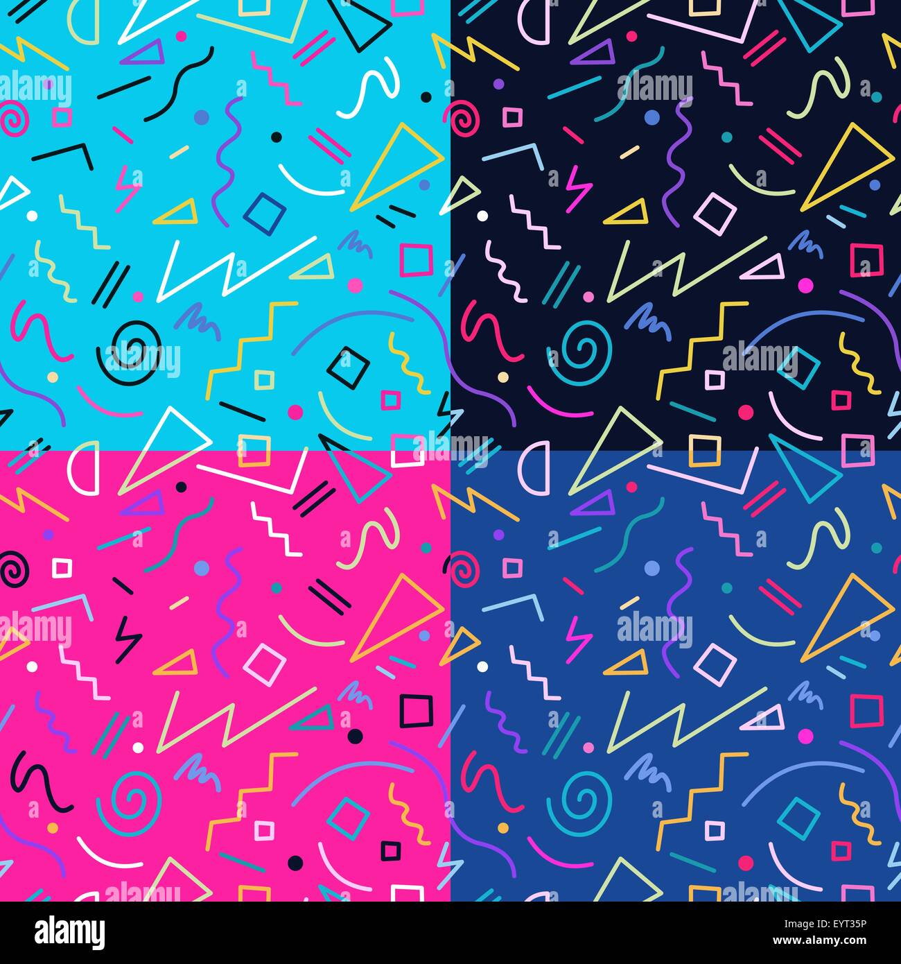 Set of retro vintage 80s memphis fashion style seamless pattern ...