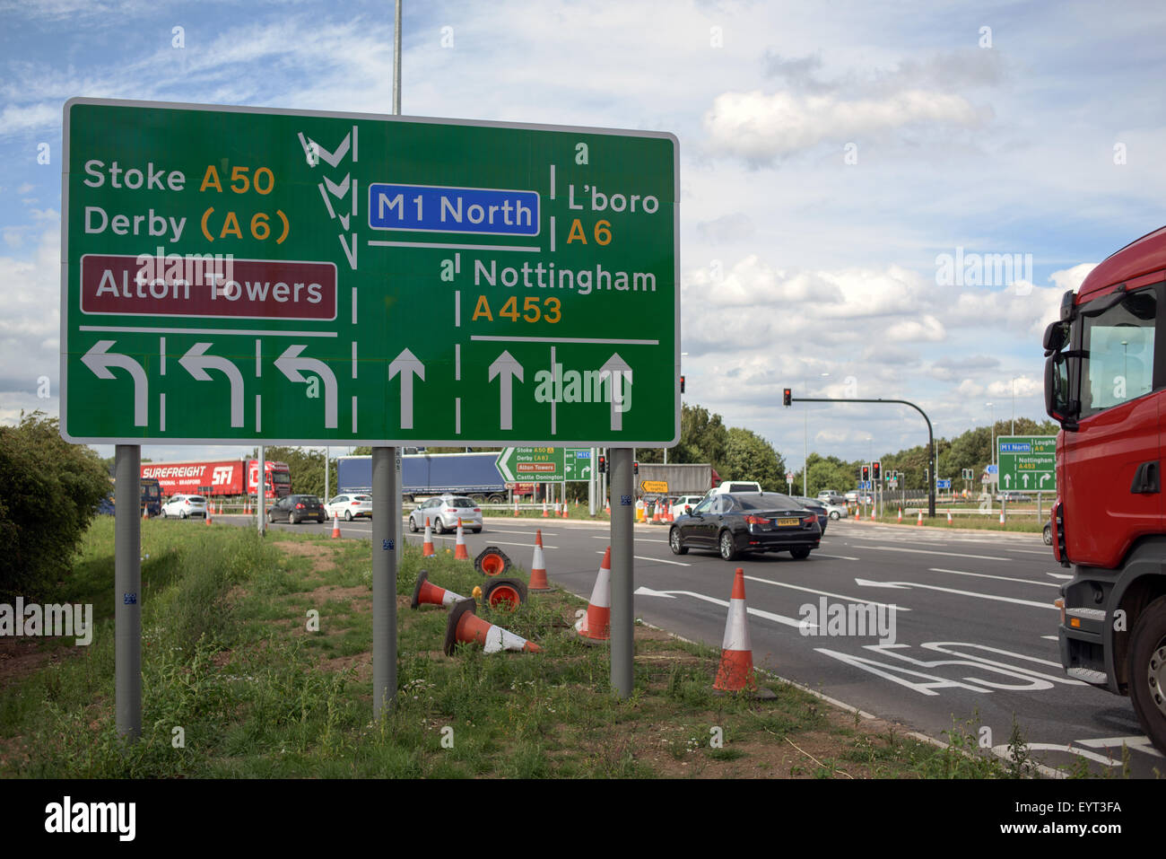 Traffic Road Sign Junction 24 M1 Motorway Stock Photo - Alamy