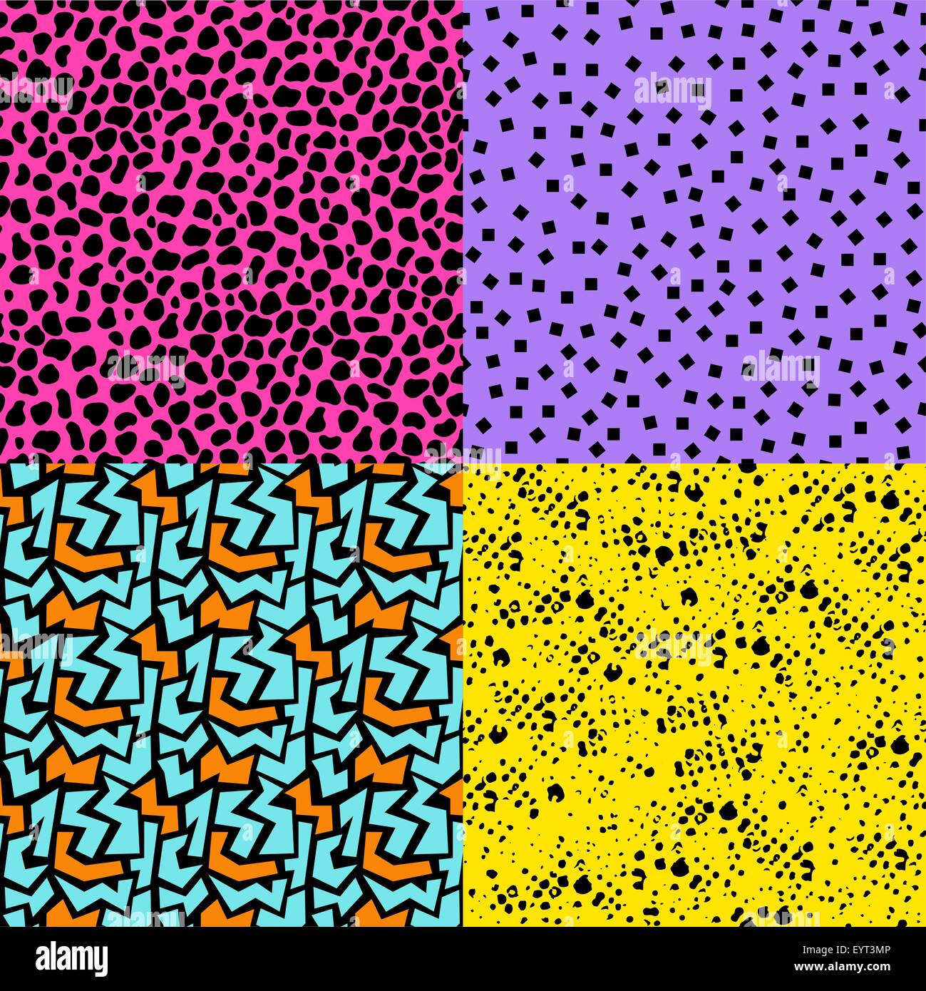 Set of retro vintage 80s memphis fashion style seamless pattern ...