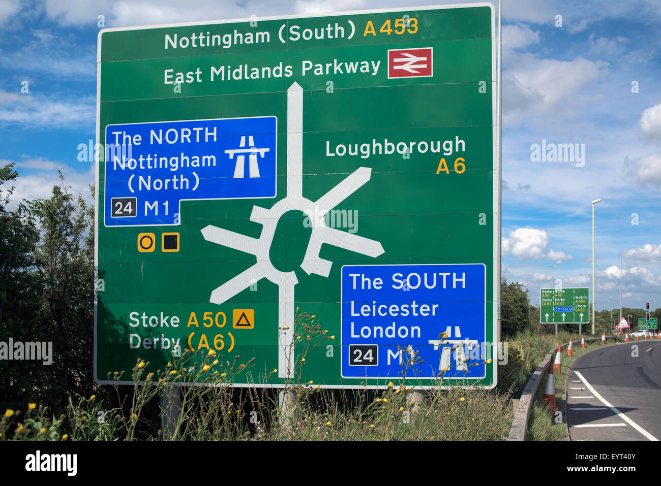 Traffic Road Sign Junction 24 M1 Motorway Stock Photo - Alamy