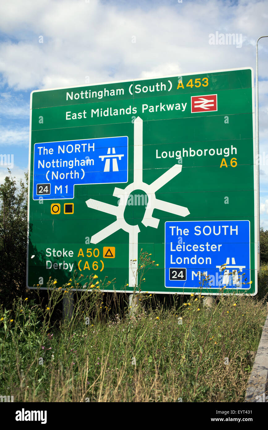Traffic Road Sign Junction 24 M1 Motorway Stock Photo - Alamy
