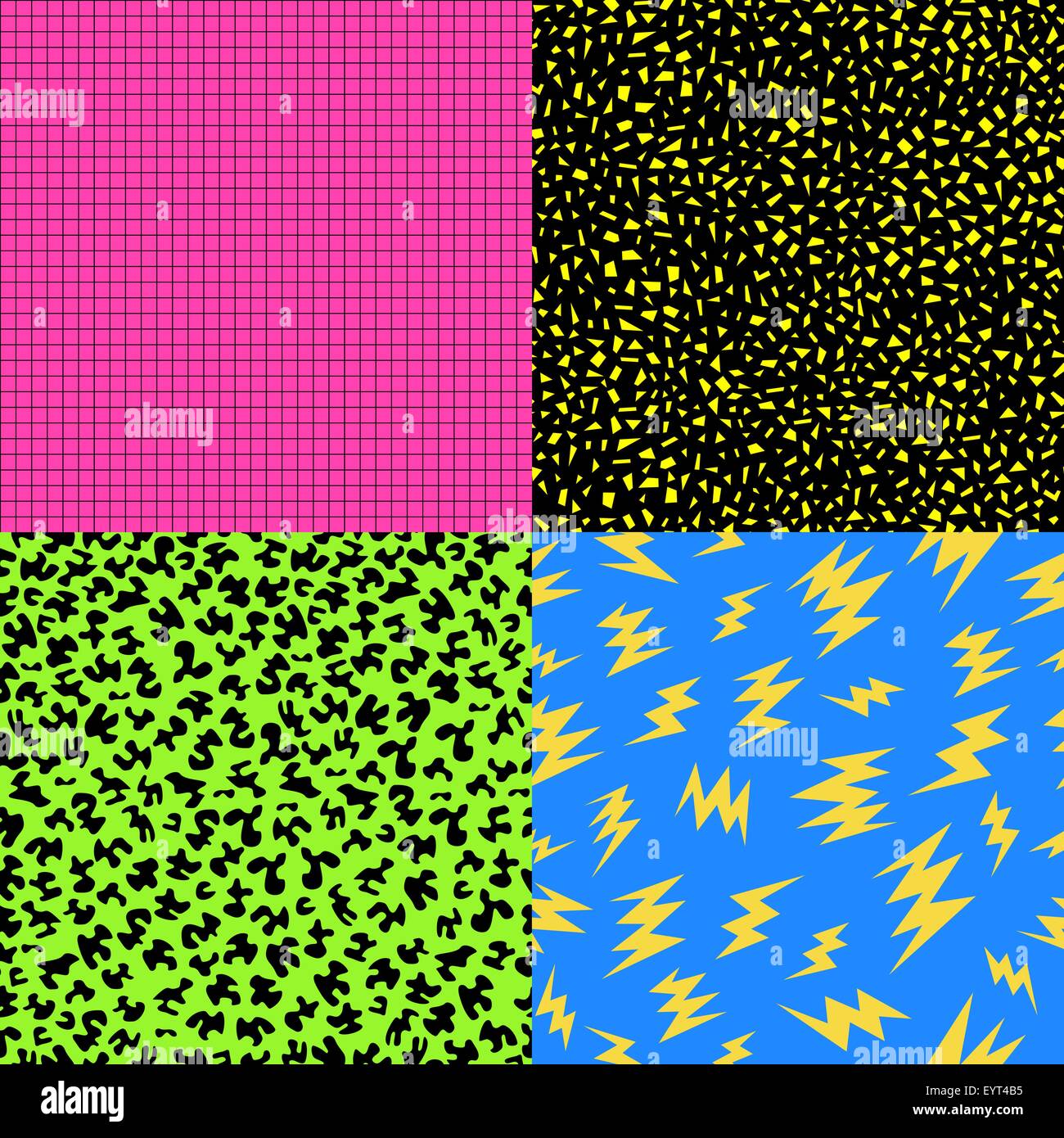 Set of retro vintage 80s memphis fashion style seamless pattern ...