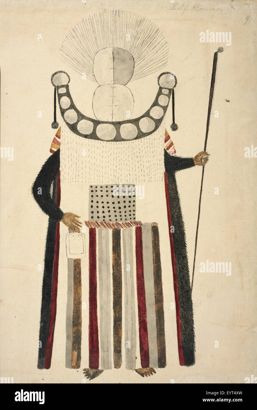 Drawing from Captain Cook's First Voyage, depicting a Tahitian chief ...