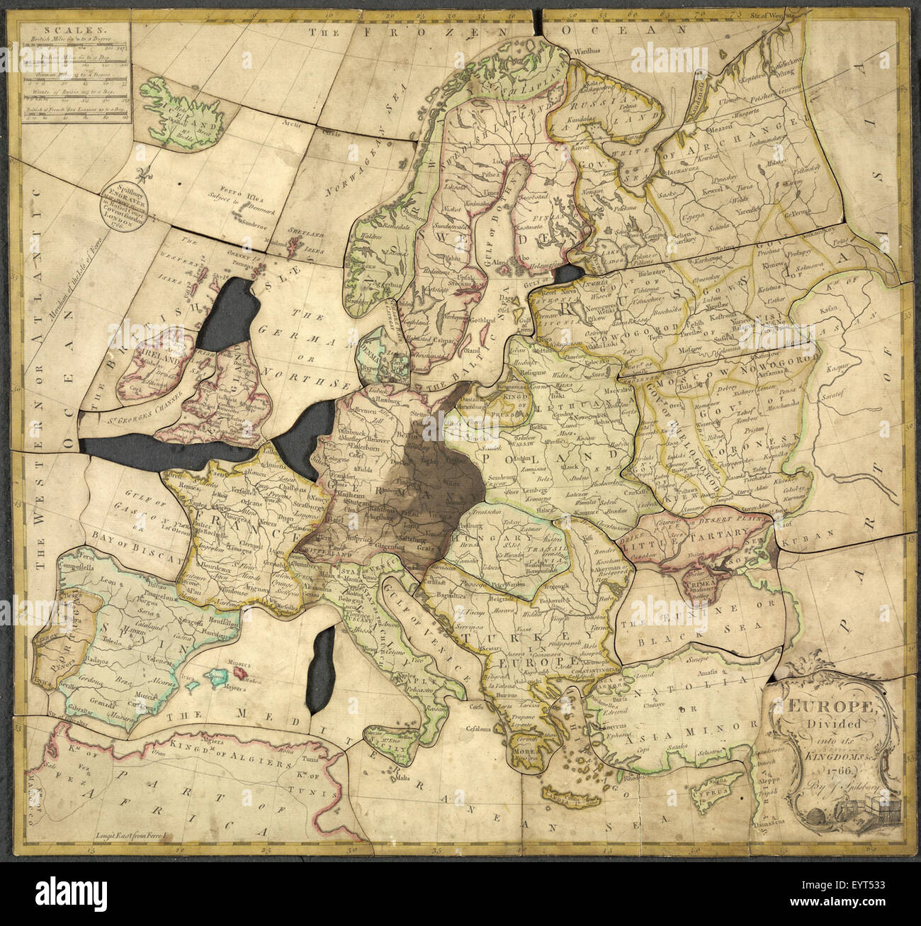 Map illustrating Europe divided into its kingdoms, created by J ...