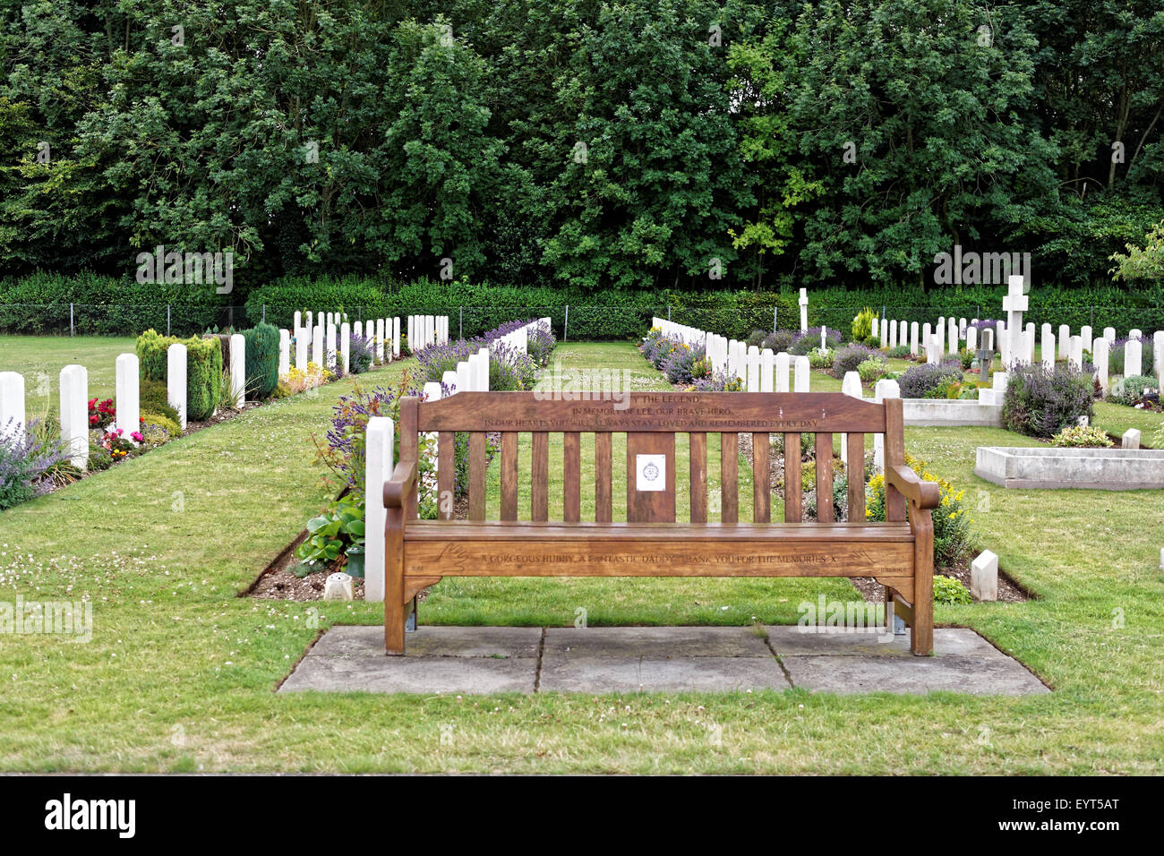 Remembrance bench in military cemetery Stock Photo - Alamy