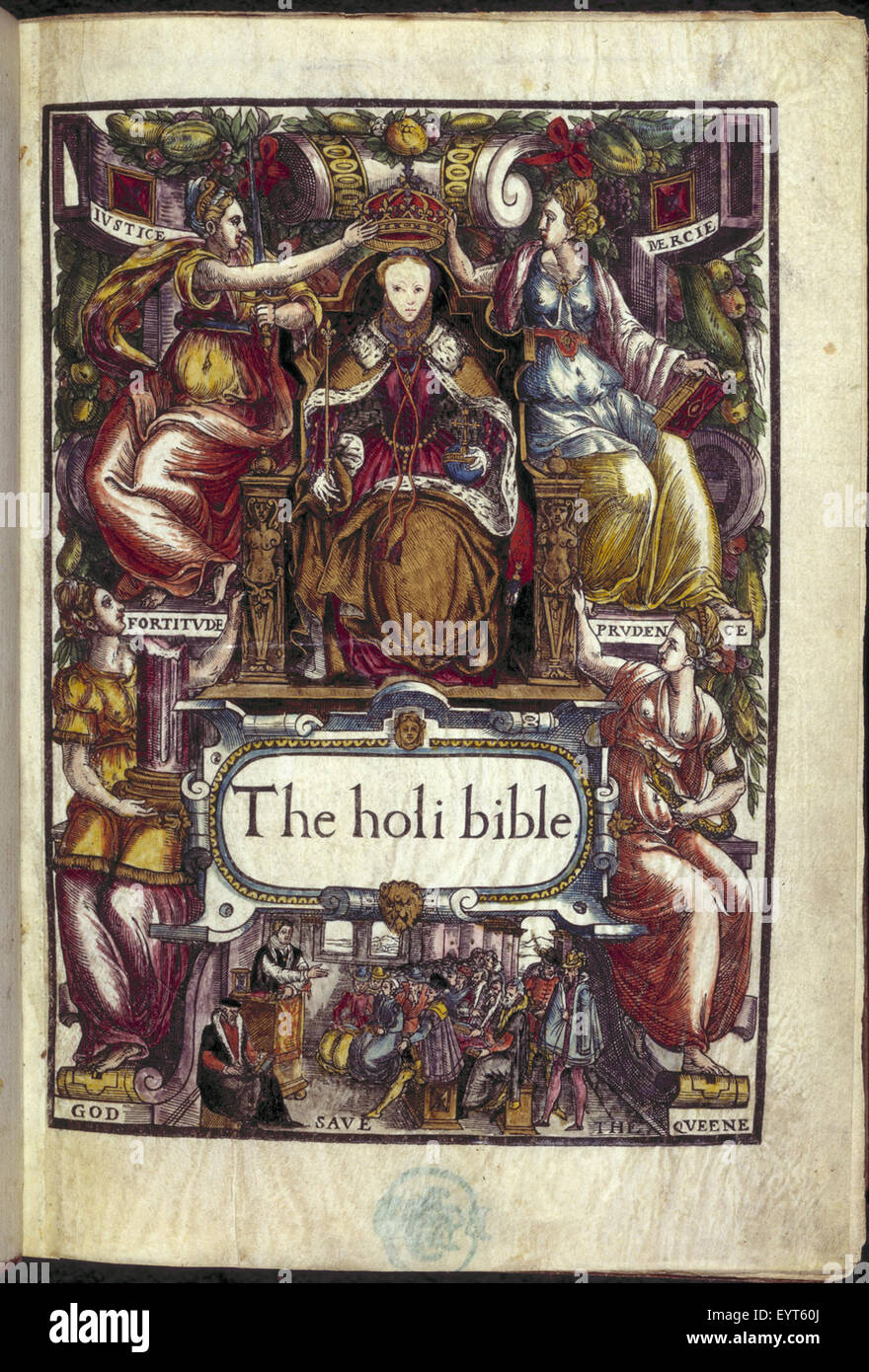 An image of the title page of the Bishop's Bible, an important ...