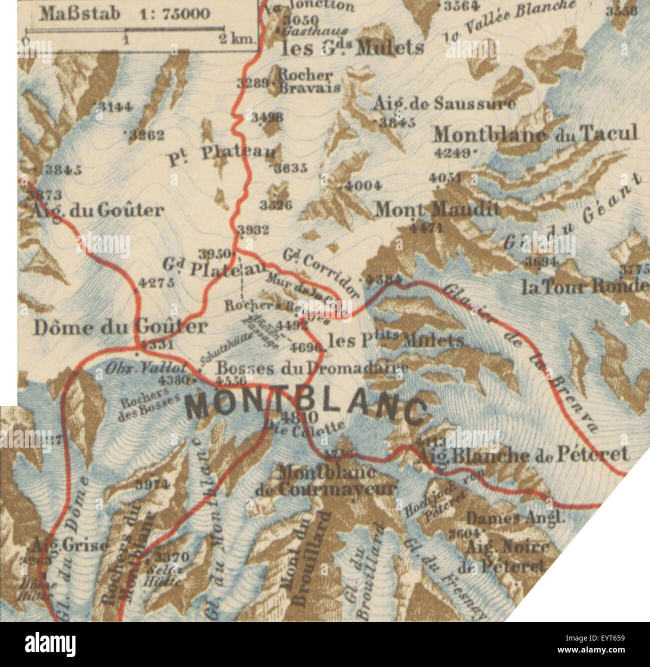 The image features a map from 'Der Montblanc Studien,' detailing the ...