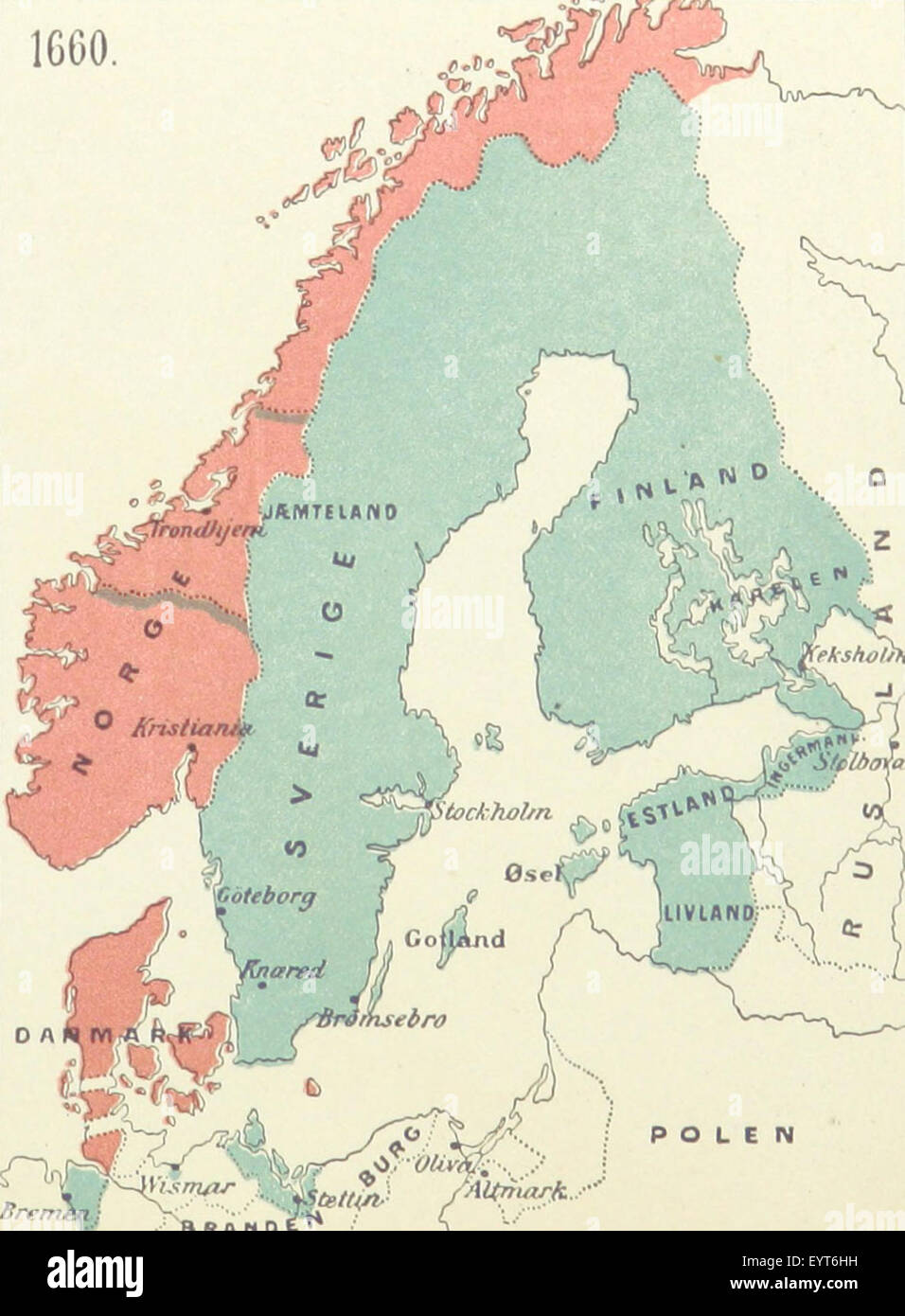Map from page 338 of 'Lærebog i Nordens Historie', showing a historical map of the Nordic region ...