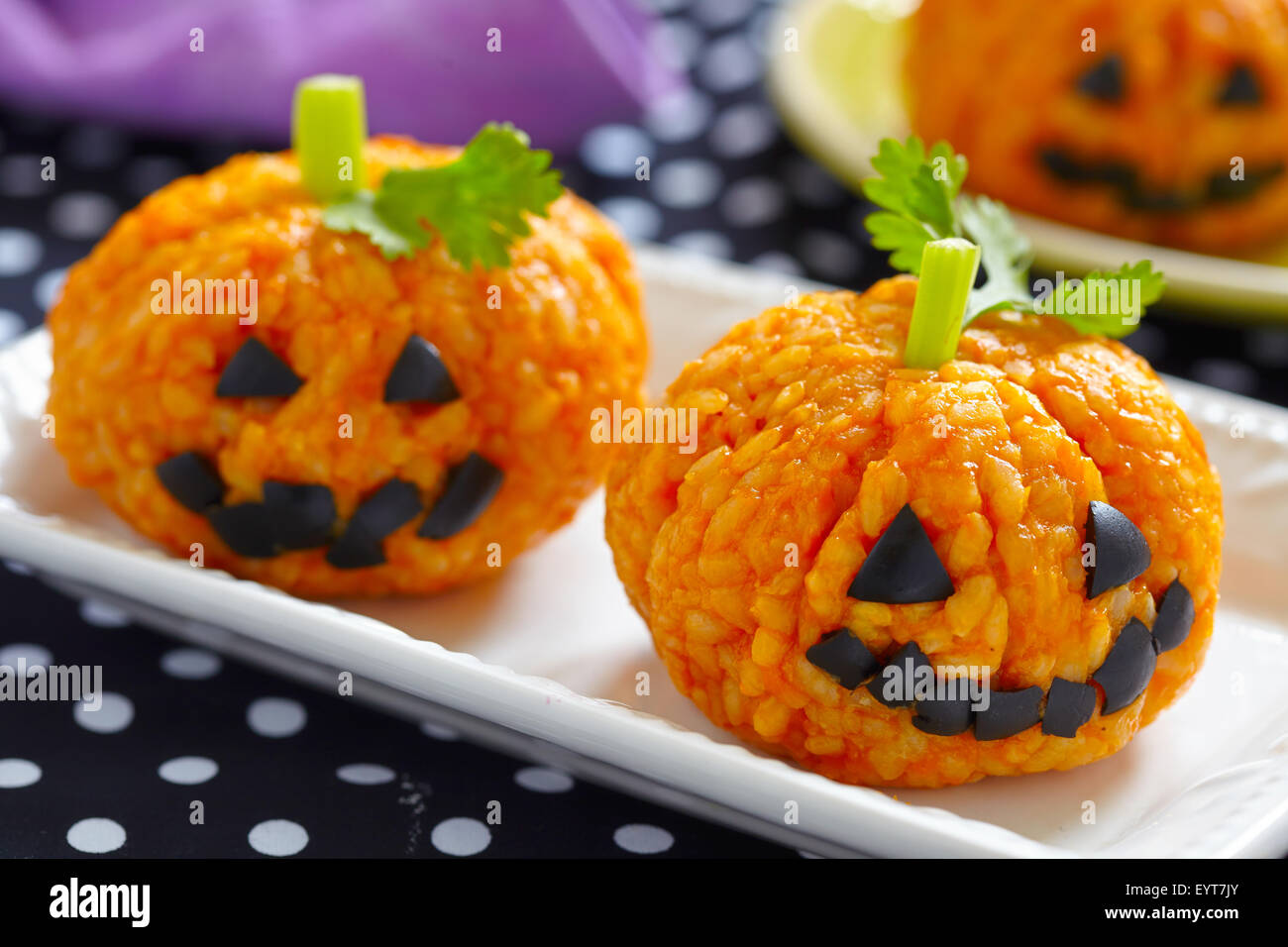 Pumpkin Rice Ball Jack O Lanterns for Halloween party Stock Photo - Alamy