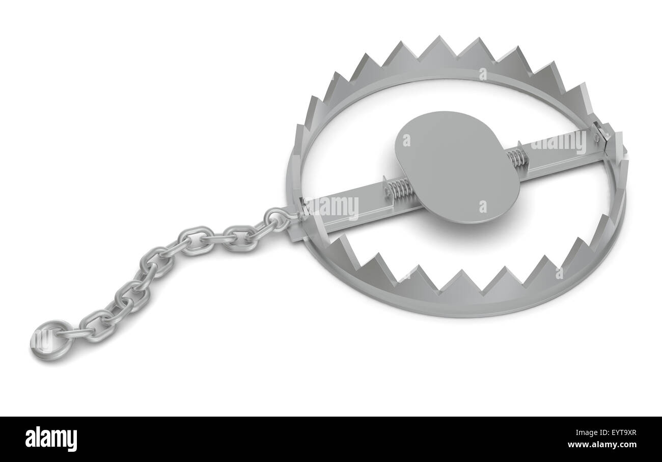 Bear trap with chain on white Stock Photo - Alamy