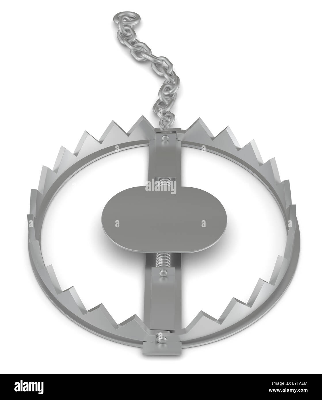 Bear trap with chain on white, top view Stock Photo - Alamy