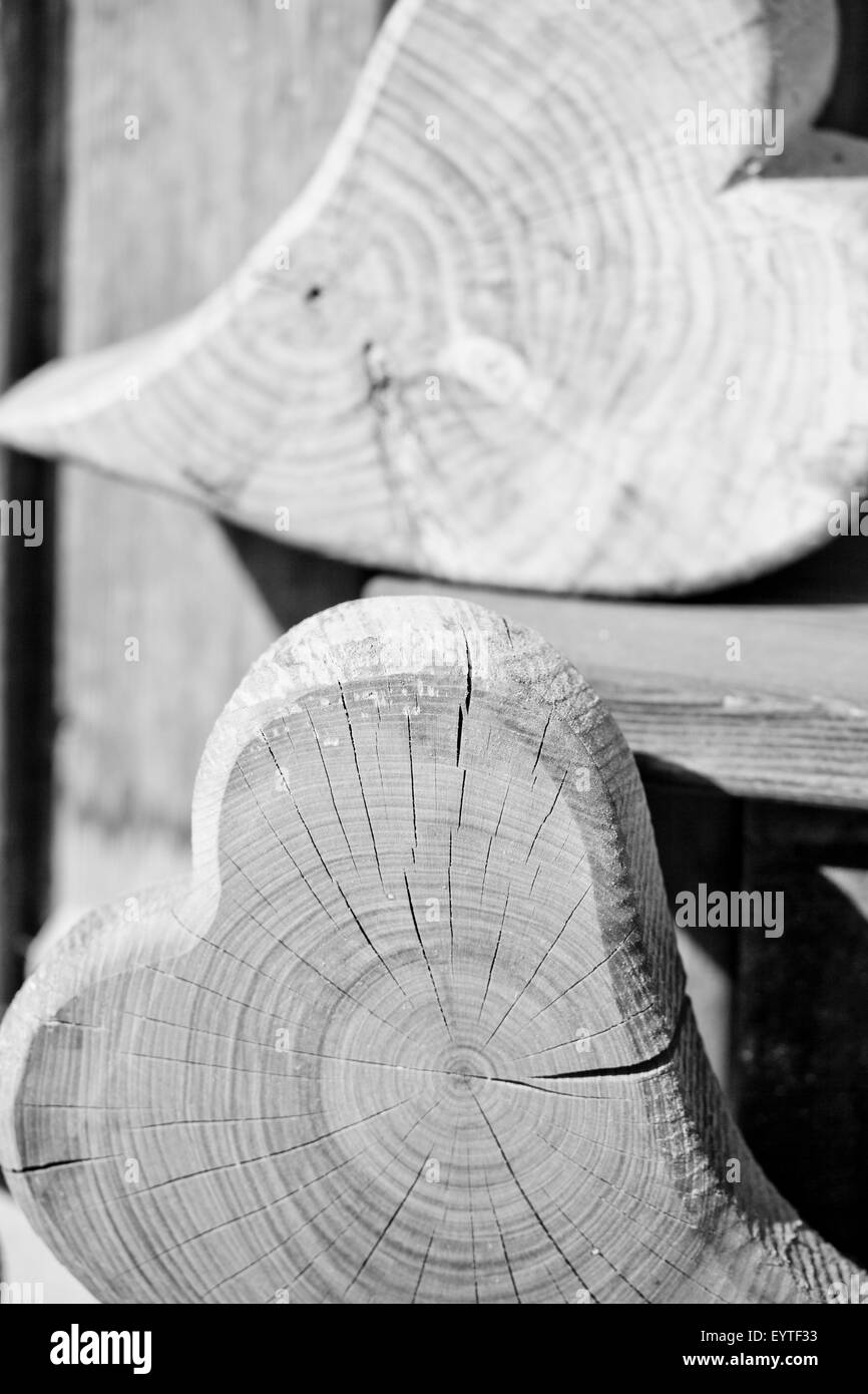 Two hearts wood Black and White Stock Photos & Images - Alamy