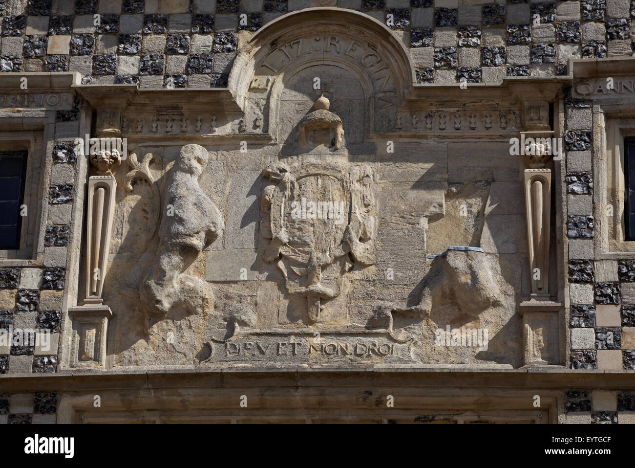 Decorative feature on the external wall of the Trinity Guildhall, Kings ...