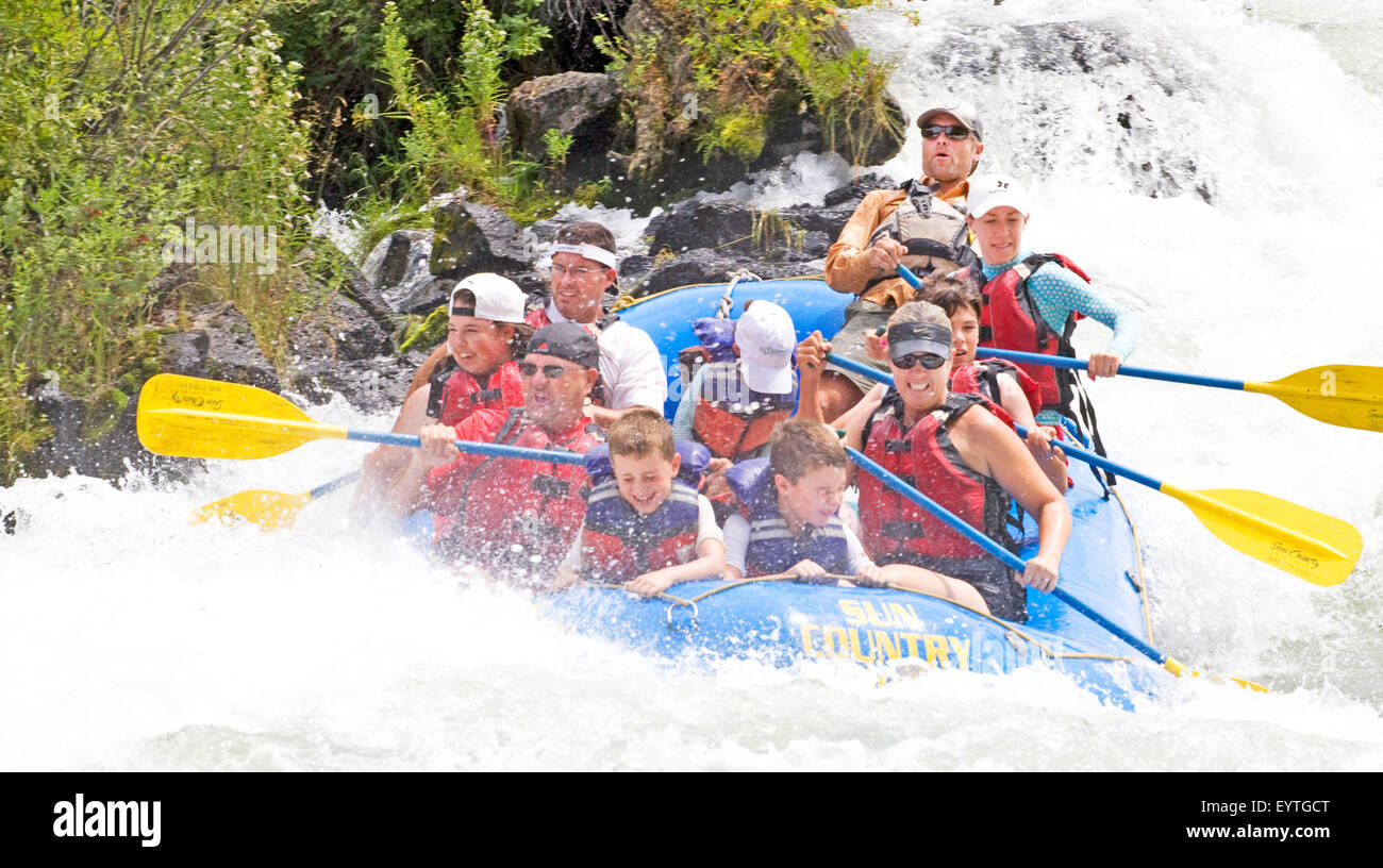 Whitewater rafters during the summer onBig Eddy Falls on the Deschutes ...