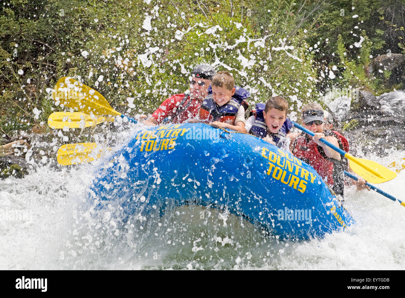 Whitewater rafters during the summer on Big Eddy Falls on the Deschutes ...