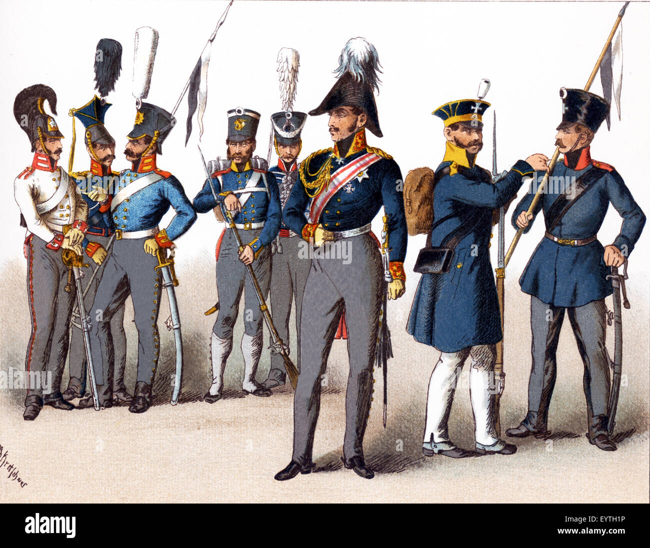 The figures pictured here represent Prussian military. From left to ...