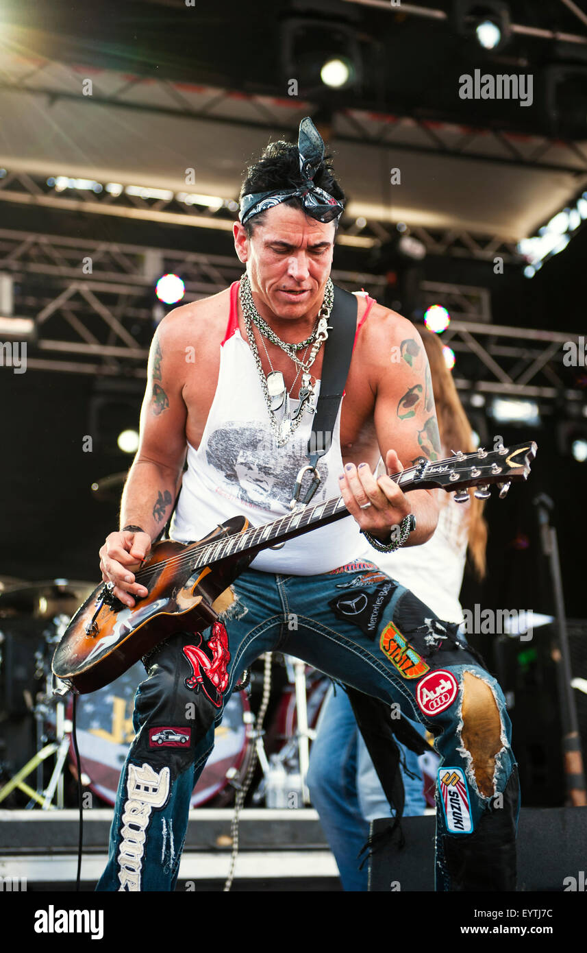 Jeff Worley the guitarist of the rock band Jackyl performing at the ...