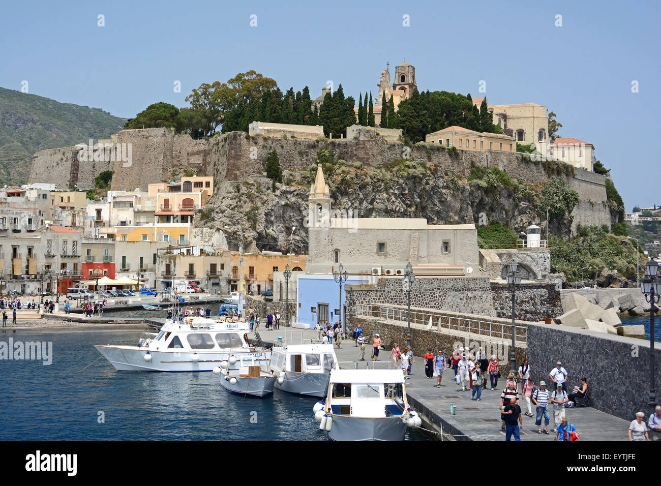 Italy, Lipari, Old Town with castle rock Stock Photo - Alamy