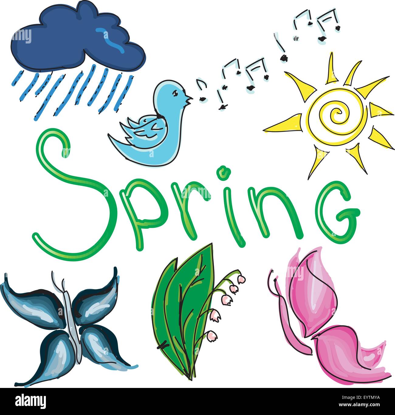 Drawn colored bird with word spring Stock Vector Image & Art - Alamy